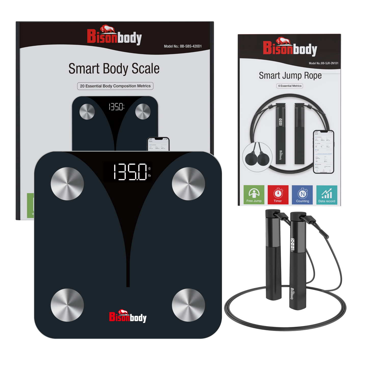 Bisonbody Bundle - Smart Body Scale 20 Body Metrics Measurement + Smar ...