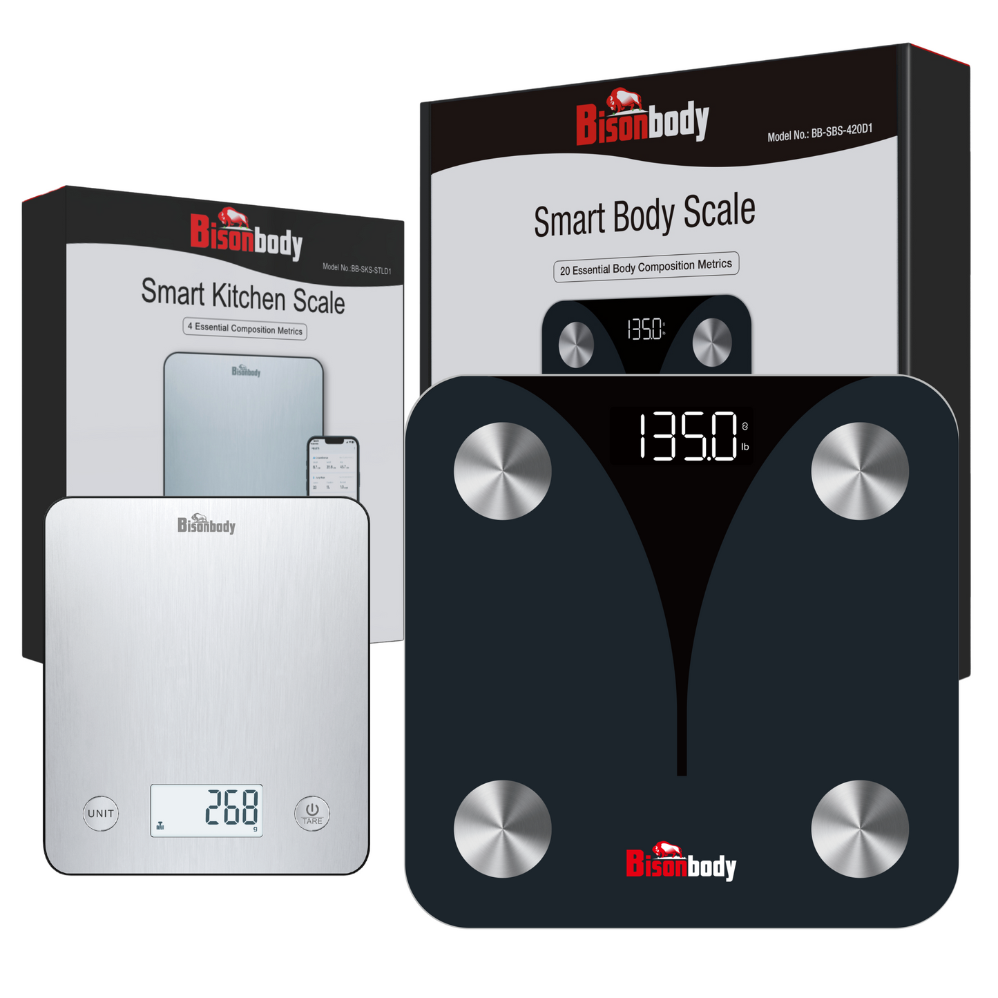 Bisonbody Bundle - Smart Body Scale 20 Body Metrics Measurement + Smar ...